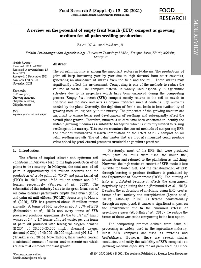 A Review On The Potential of Empty Fruit Bunch (EFB) Compost As Growing ...