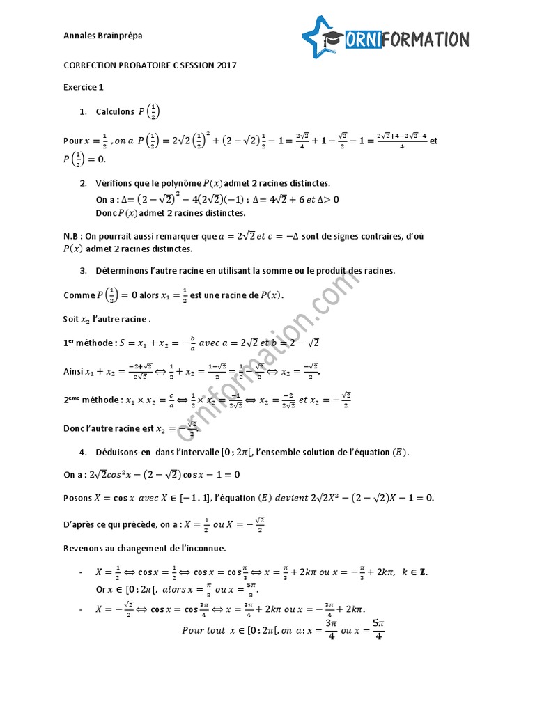 Prob C Corrige Mathemathiques 2017 | Download Free PDF | Base (algèbre linéaire) | Zéro d'une ...