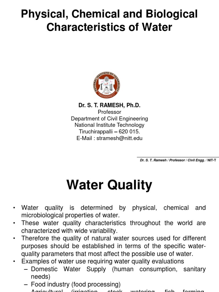 1.physical, Chemical and Biological Characteristics of Water | PDF | Ph ...
