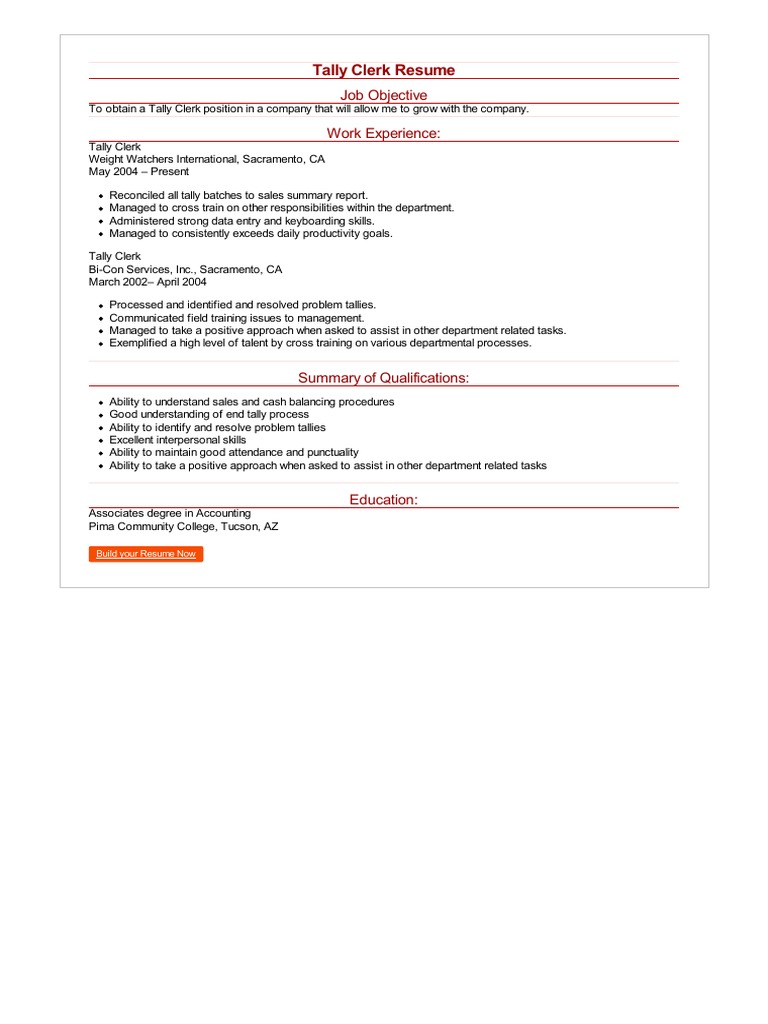 Tally Clerk Resume | PDF