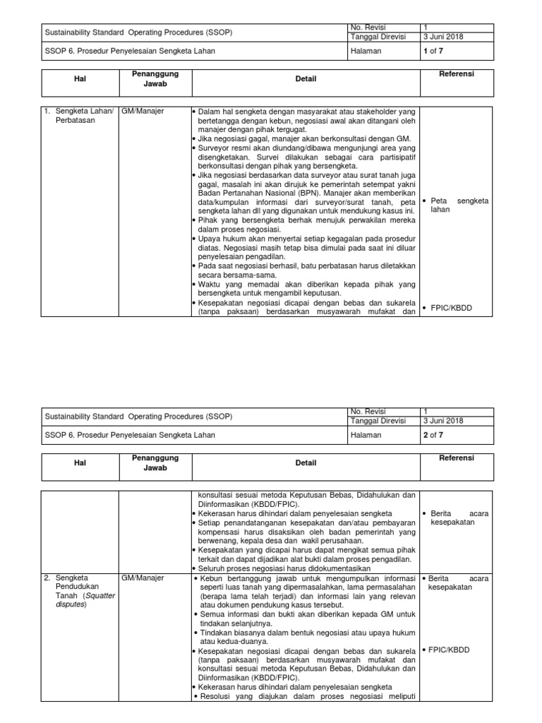 SSOP NO. 6 Prosedur Penyelesaian Sengketa Lahan | PDF SSOP NO. 6 Prosedur Penyelesaian Sengketa Lahan | PDF