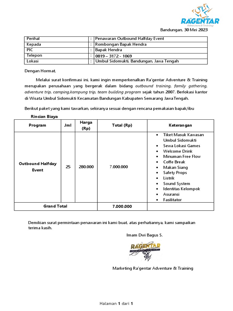 Penawaran Outbound Halfday di Umbul Sidomukti | PDF