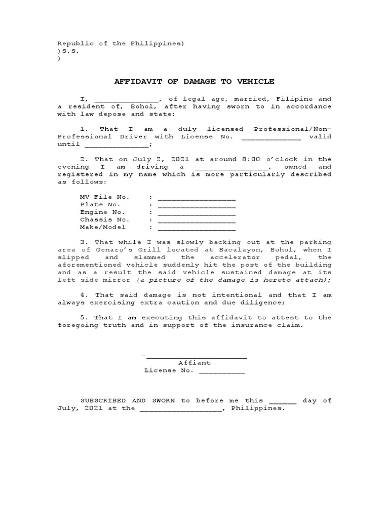 Affidavit Insurance Claim | PDF