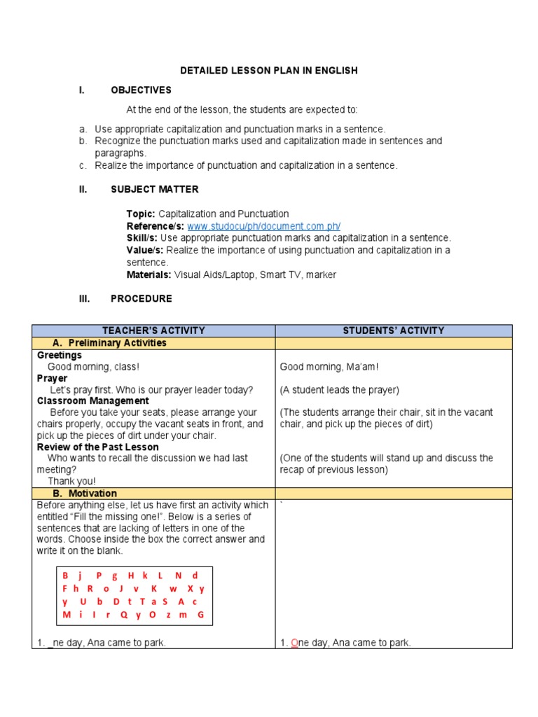 DETAILED LESSON PLAN IN ENGLIS1 | Download Free PDF | Lesson Plan ...