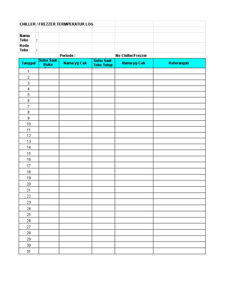 Cek List Suhu Freezer Dan Chiller | PDF