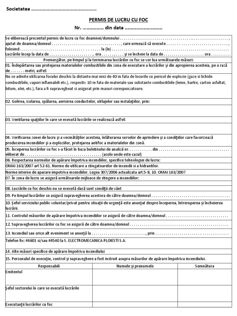 Permis de Lucru Cu Foc | PDF