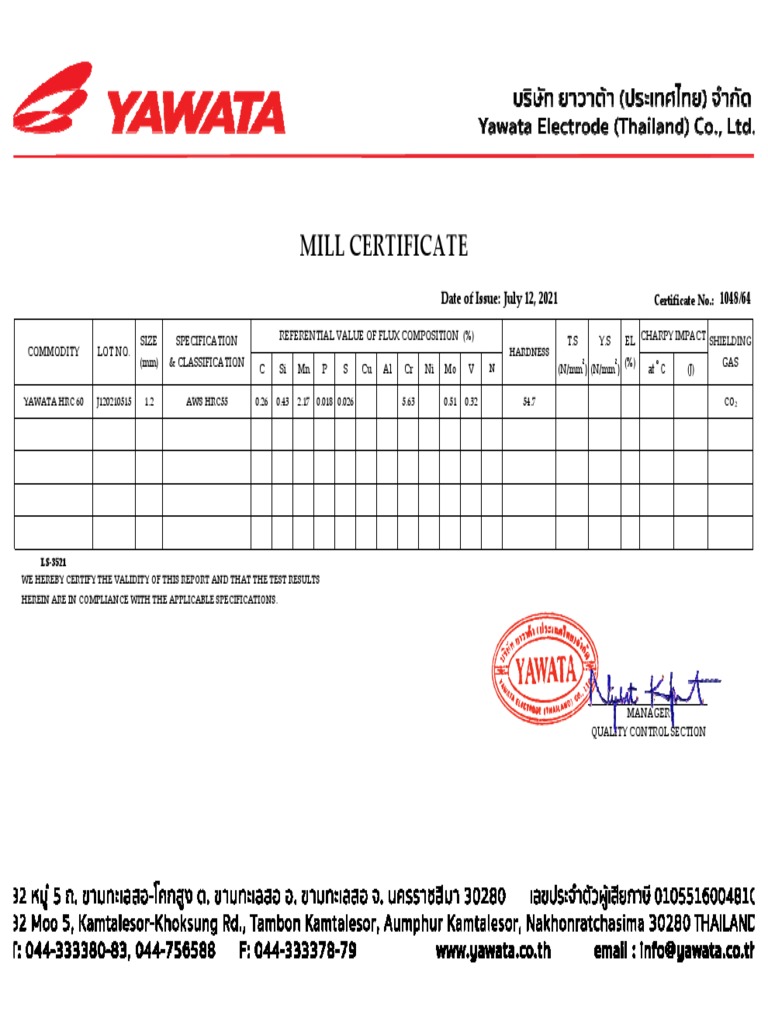 Yawata HRC 60 1.2 Fluxcore | PDF