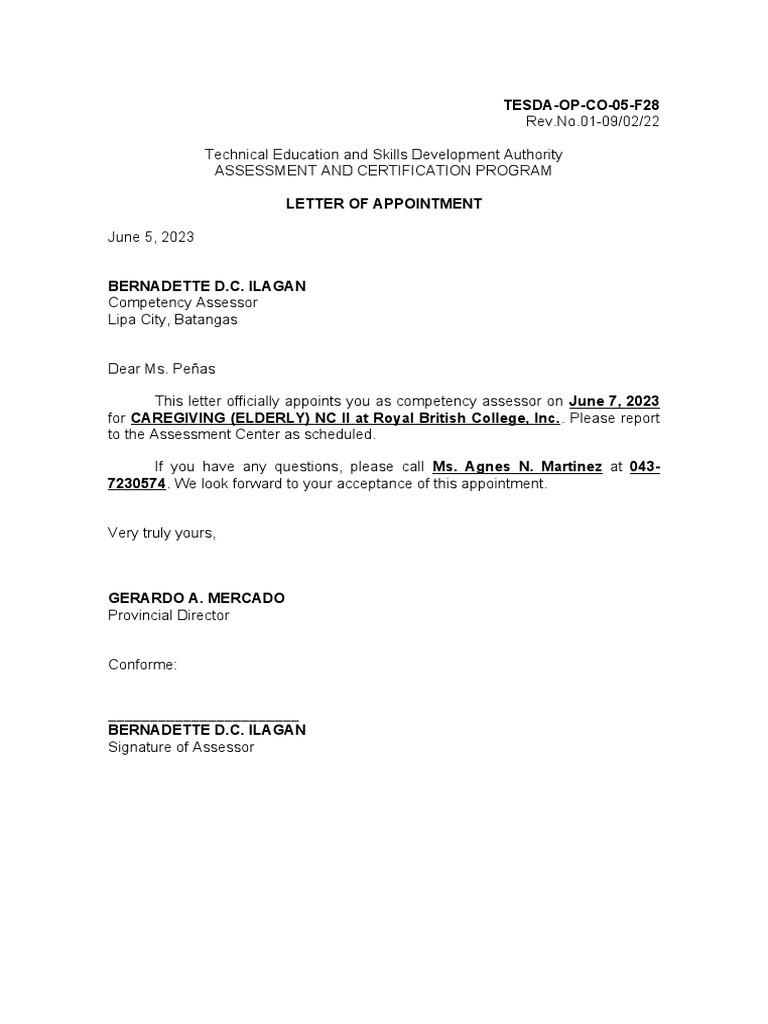 Appointment of Caregiving Assessor | PDF | Business | Finance & Money ...