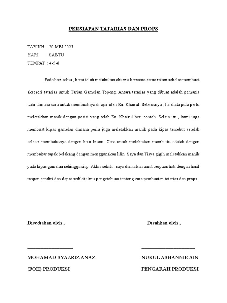 Persiapan Tatarias Dan Props | PDF