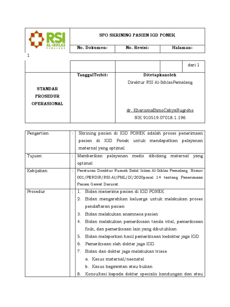 Spo Skrining Pasien Igd Ponek | PDF