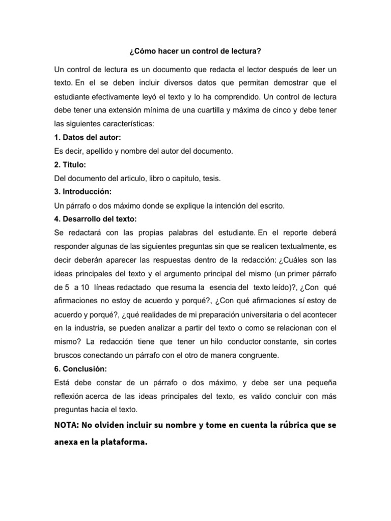 Cómo elaborar un control de lectura | PDF