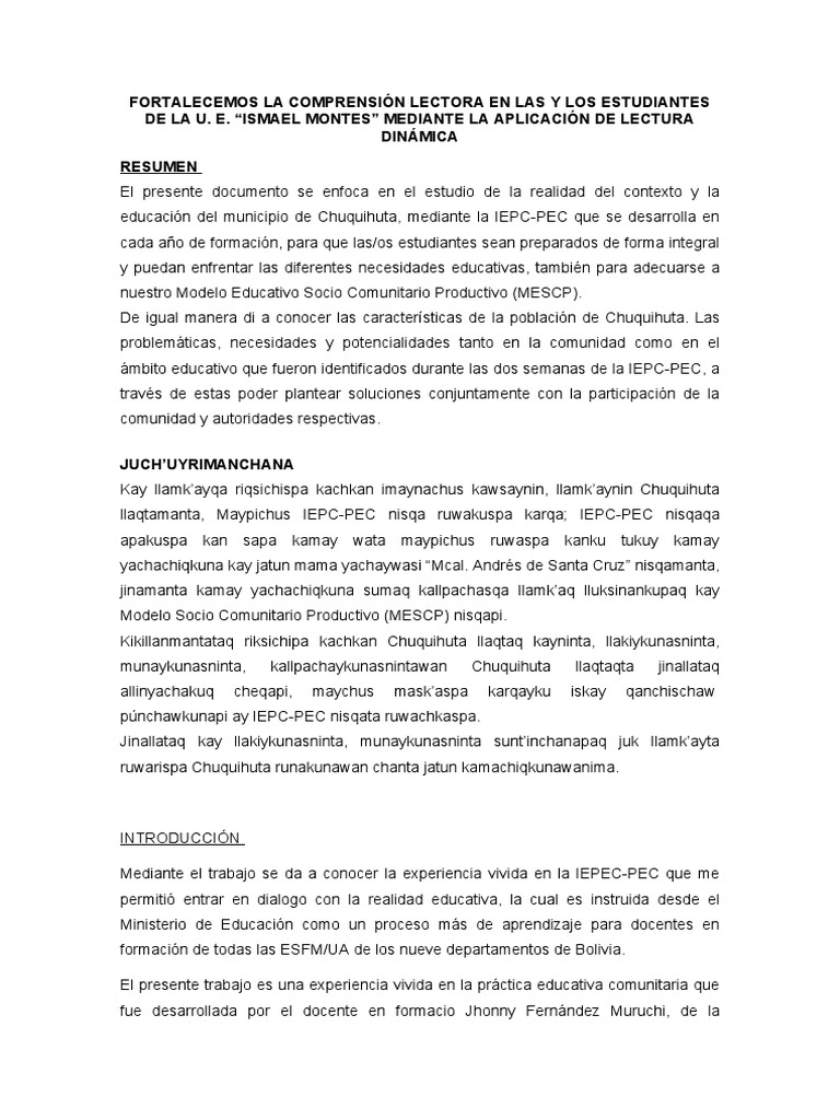 Articulo IEPC-PEC Jhonny | PDF | Comprensión lectora | Educación primaria