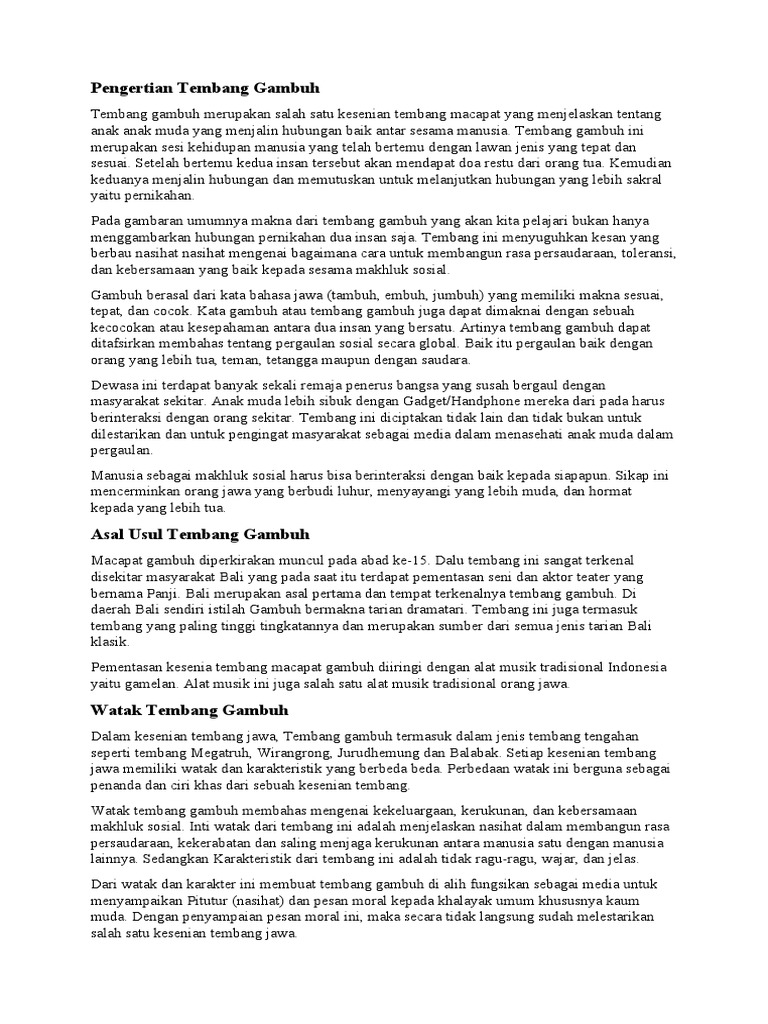 Pengertian Tembang Gambuh | PDF