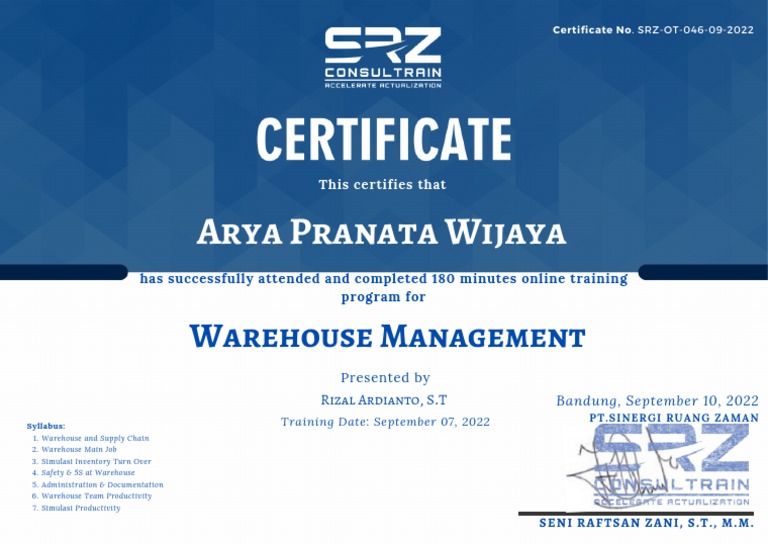 Warehouse Management Training Certificate | PDF