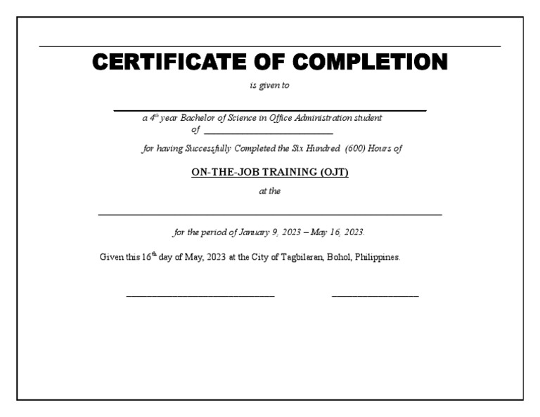 OJT Completion Certificate Template | PDF