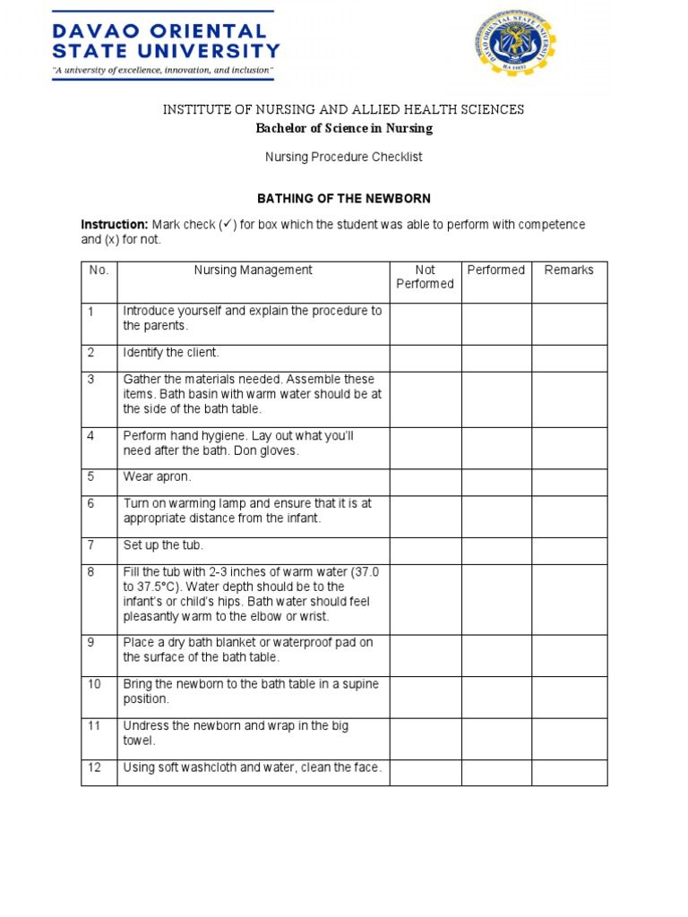 PROCEDURE-CHECKLIST_NEWBORN-BATHING | PDF