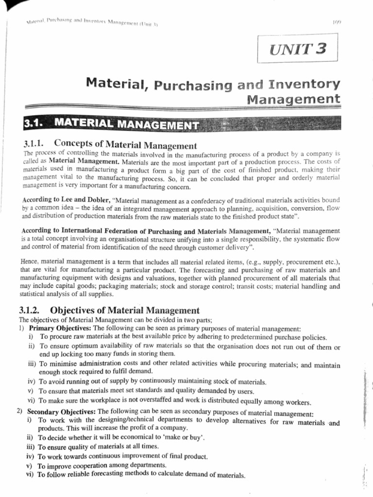 Unit 3.. Material Purchasing and Inventory Management | PDF