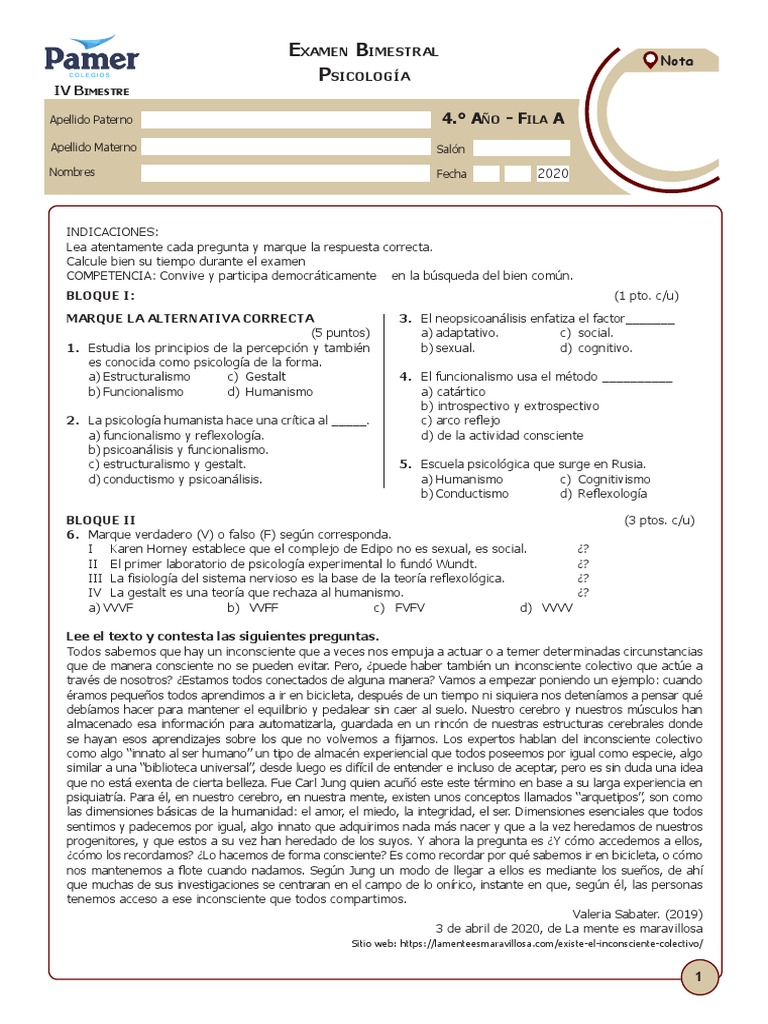 2020 Iv Bim Sem 9 Eb 4° Año Filo Pdf Sicología Carl Jung