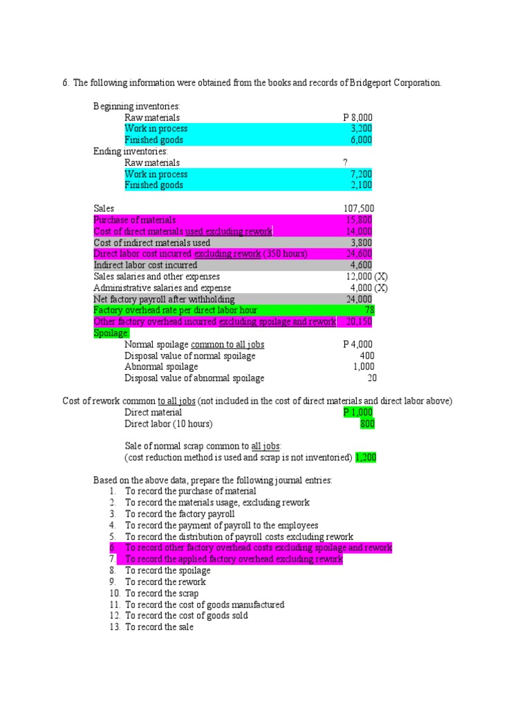 3.2 Seatwork - Spoilage, Defective, Scrap | PDF