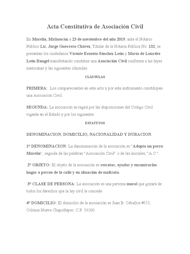 Acta Constitutiva de Asociación Civil | PDF | Gobierno | Justicia