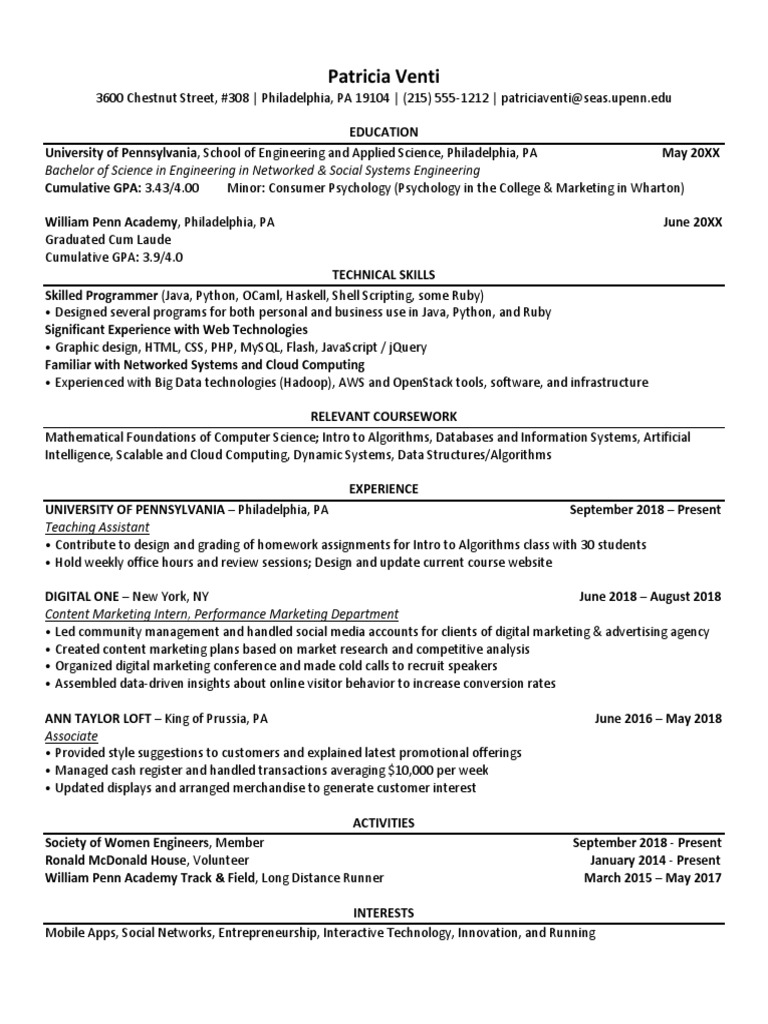 Sample Resume 2018 Undergrad - Computereng | PDF | Websites | Computing