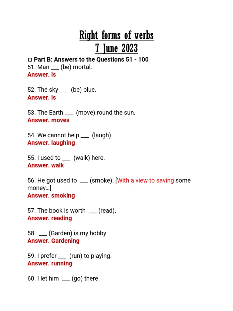 Right Forms of Verbs - Preening | PDF | Language Arts & Discipline