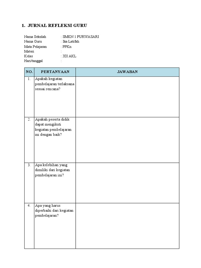 Jurnal Refleksi Guru - Ika Latifah - PPKn - USK (2) | PDF