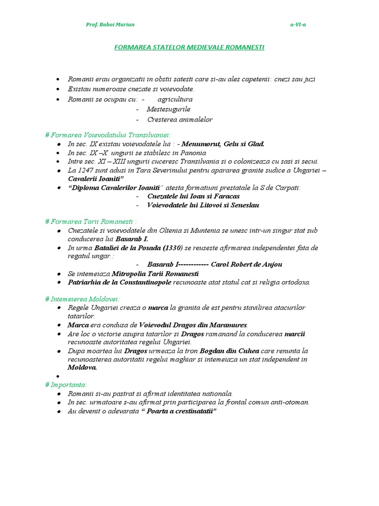 Formarea Statelor Medievale Romanesti | PDF