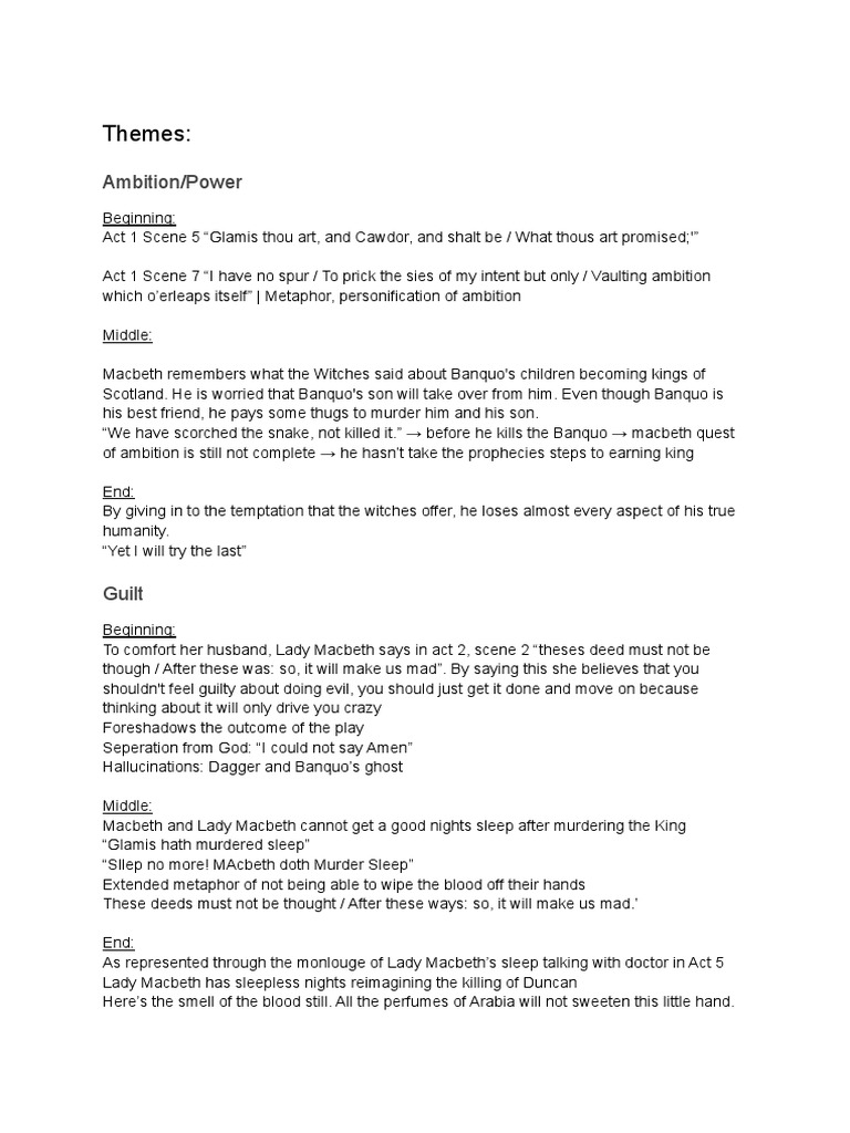 Macbeth Notes | PDF | Macbeth | Shakespearean Tragedies