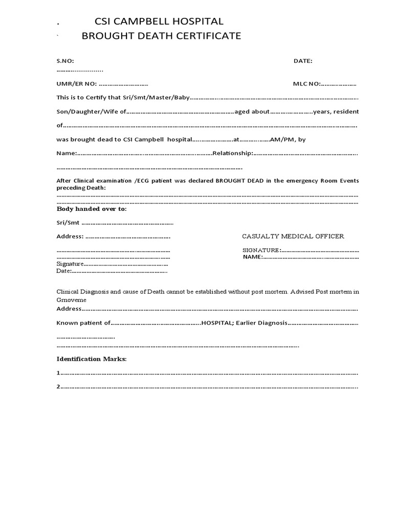 Brought Dead Certificate | PDF