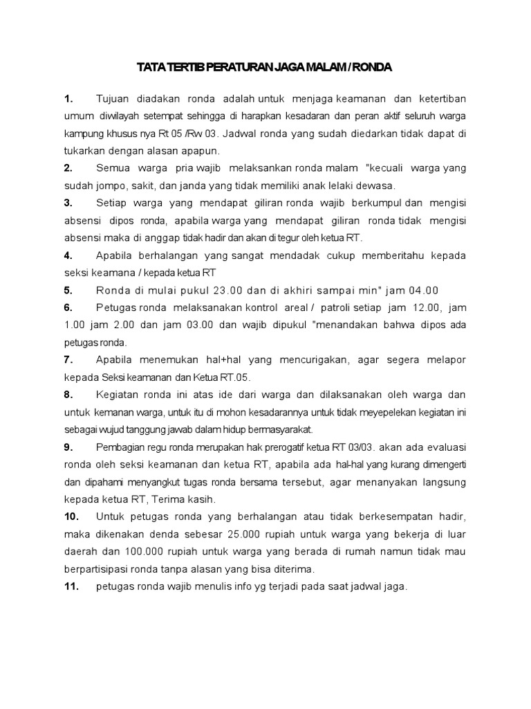 Tata Tertib Peraturan Jaga Malam | PDF