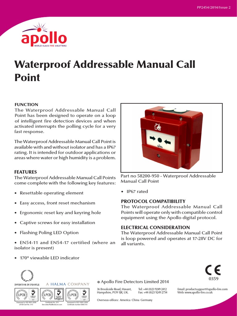 pp2454 Waterproof Addressable Manual Call Point - Issue2 - Locked ...