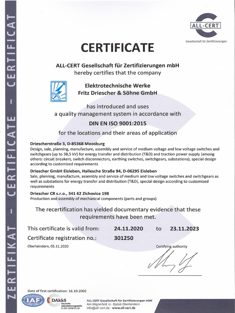 ISO9001 Driescher RZ Gesamt Engl | PDF
