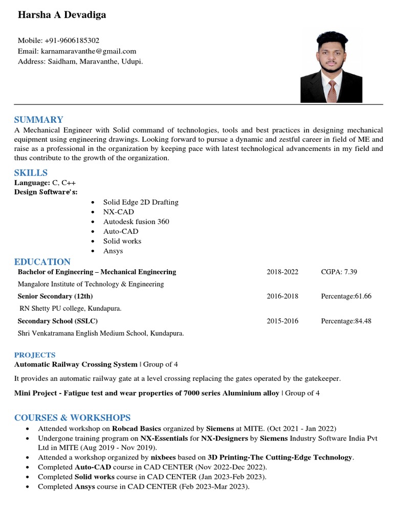 HARSHA A DEVADIGA RESUME. pdf1 | PDF | Computer Aided Design | Auto Cad