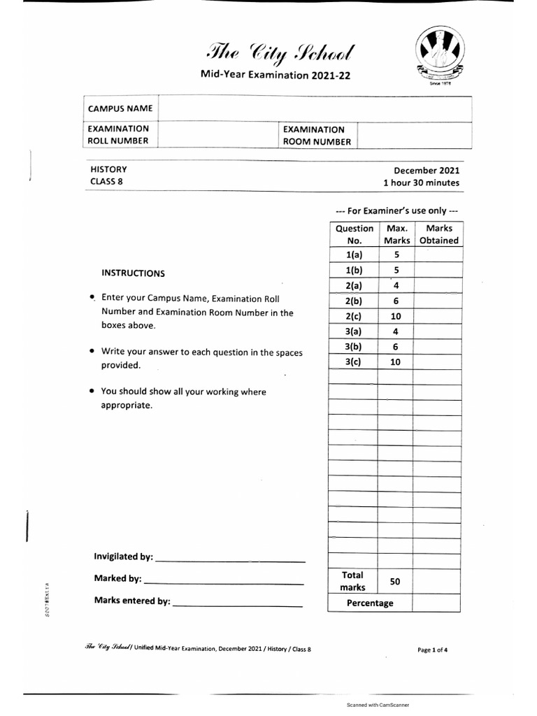 Class 8 History Mye 2021 | PDF