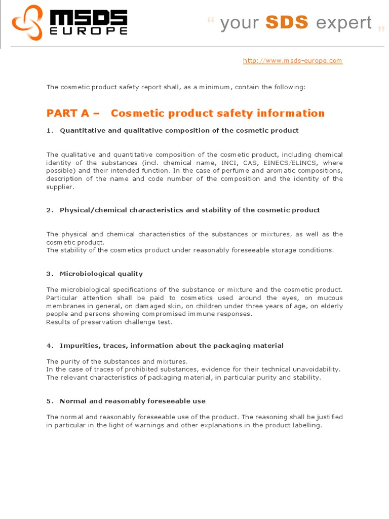 Cosmetic Product Safety Report Sample | PDF