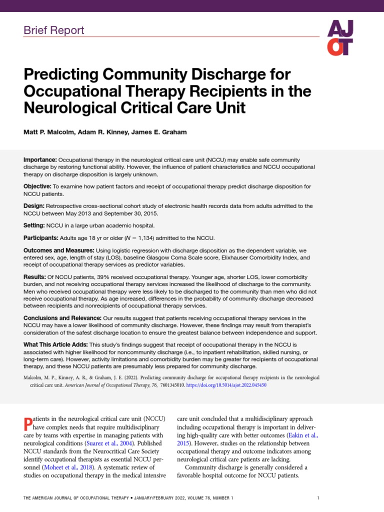 Predicting Community Discharge For Occupational Therapy Recipients in The Neurological Critical ...