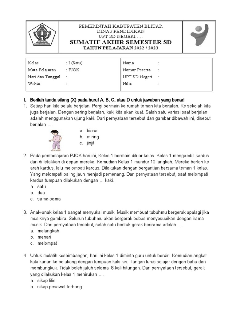 Naskah Soal - Kelas 1 - Pjok - Sas | PDF
