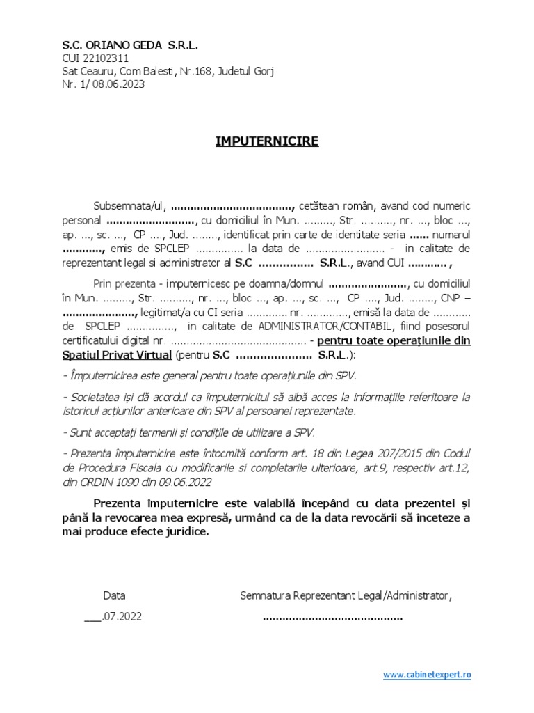 Imputernicire SPV | PDF