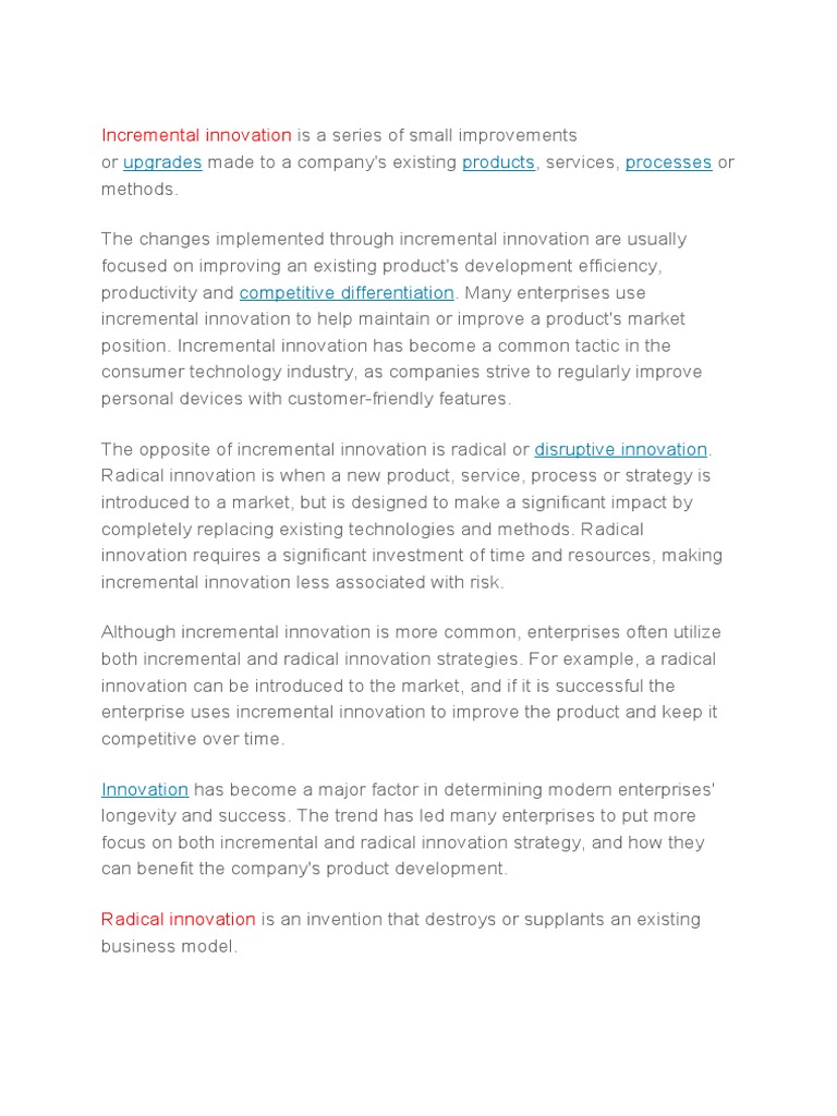 Incremental Innovation and Radical | Download Free PDF | Innovation ...