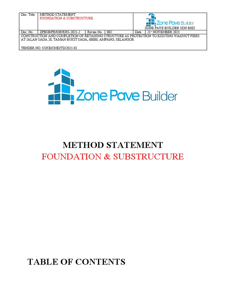 METHOD STATEMENT - FOUNDATION & SUBSTRUCTURE ZPBSB | PDF | Composite Material | Concrete