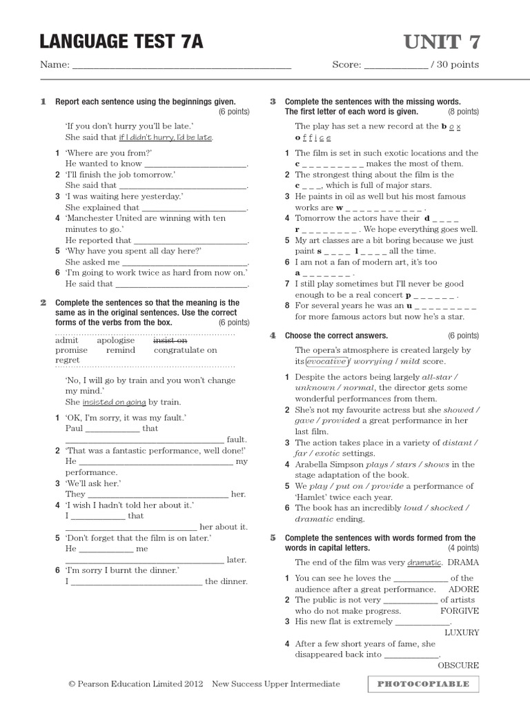 Language Test 7A | PDF