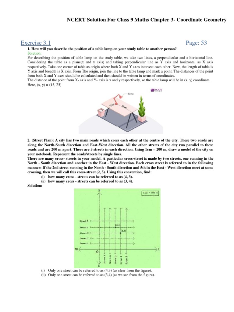 Ncert Sol For Class 9 Maths Chapter 3 | PDF | Cartesian Coordinate ...