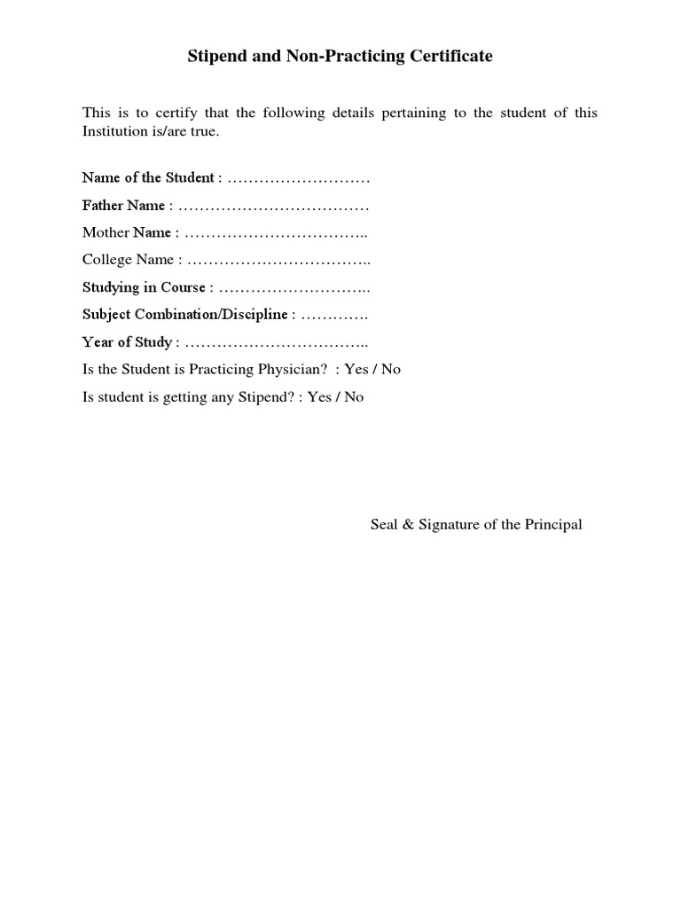 Stipend and Non-Practicing Certificate English | PDF