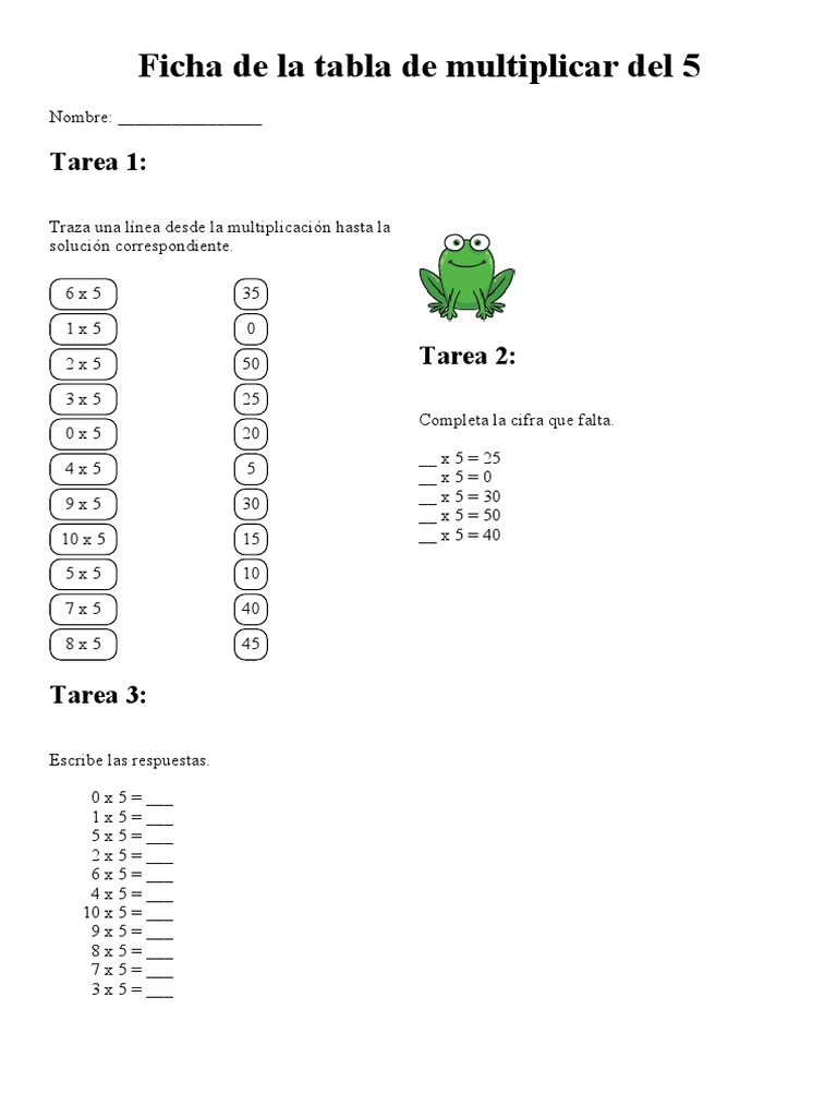 Tablas de Multiplicar 5 | PDF