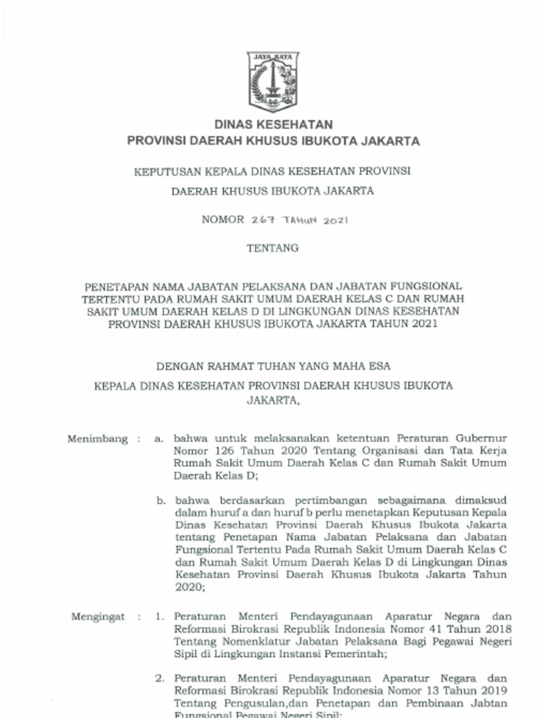 SK Ka Dinkes No 267 Tahun 2021 Sotk Rsud C Dan D | PDF