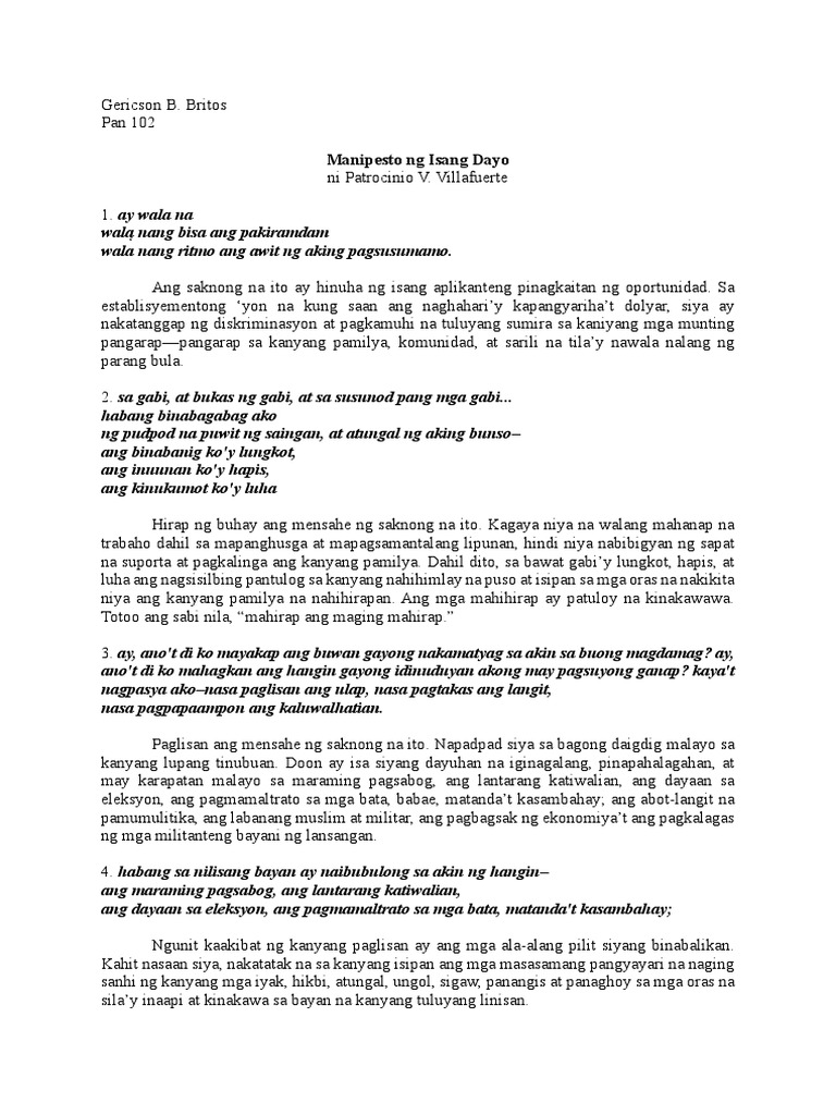 Manipesto NG Isang Dayo | PDF