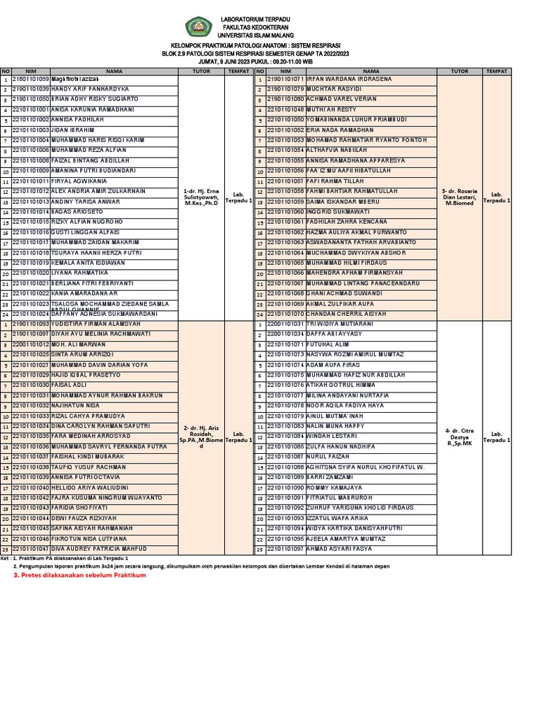 Kel - Prakt PA Respirasi Blok Fatol - Respi 9-6-23 | PDF