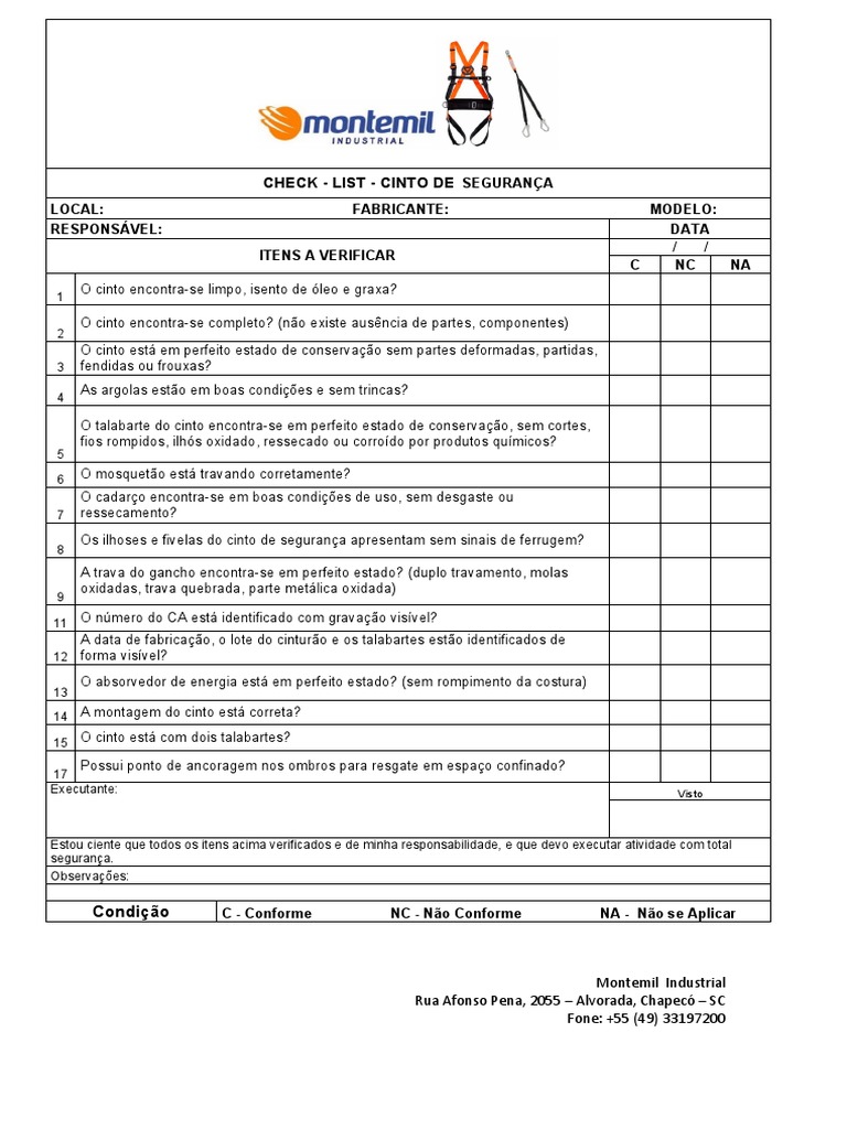 Check List Inspeção Cinto de Segurança | PDF