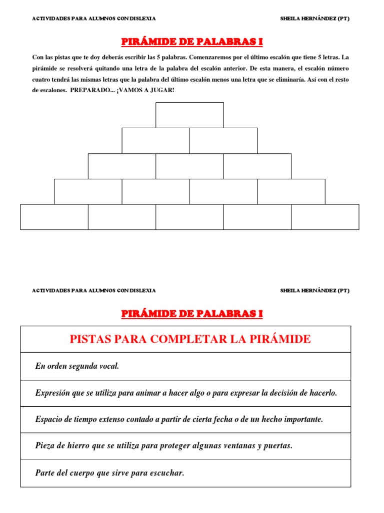 Piramide de Palabras Dislexia | PDF